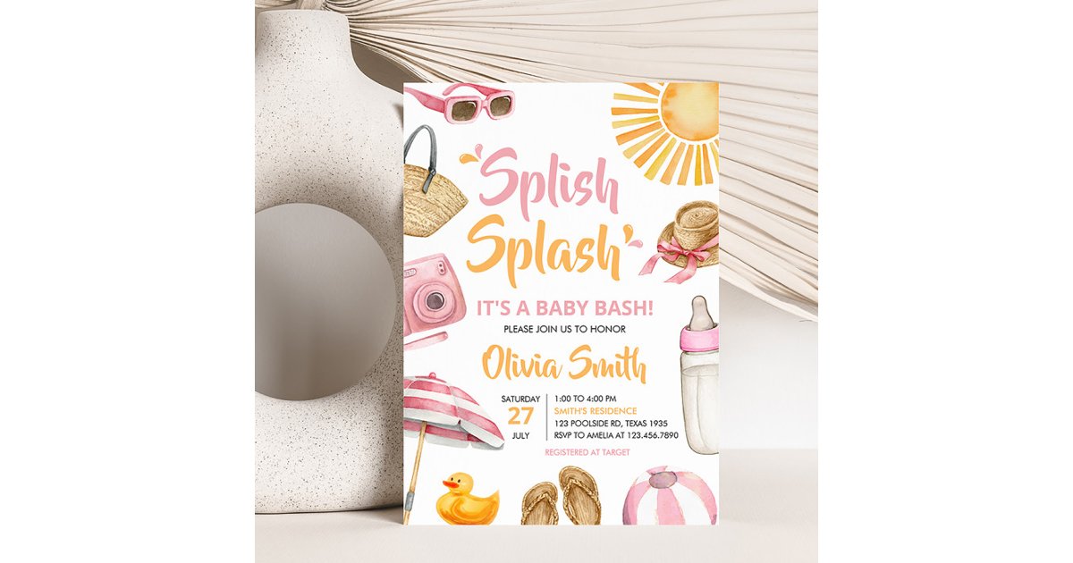 Pink Splish Splash Baby Shower Invitation | Zazzle