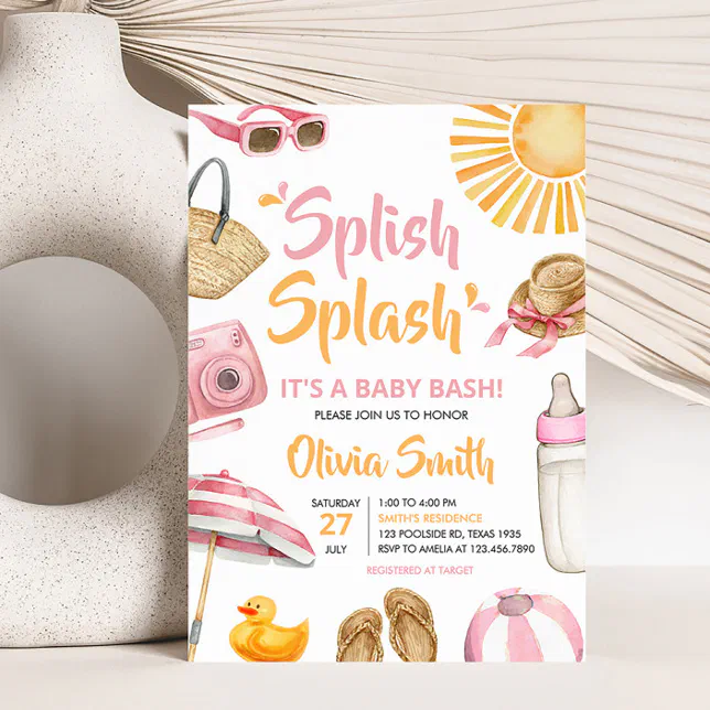 Pink Splish Splash Baby Shower Invitation | Zazzle
