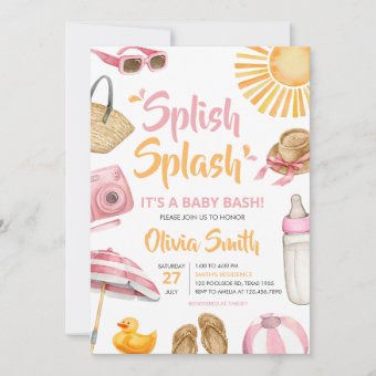 Pink Splish Splash Baby Shower Invitation | Zazzle