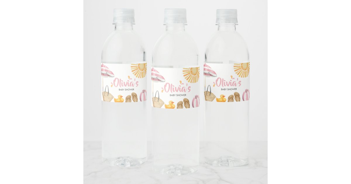Pink Splish Splash Baby Shower Water Bottle Label | Zazzle