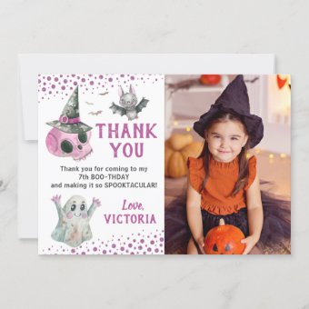 Pink Spooky Girl Halloween Photo Thank You Card | Zazzle