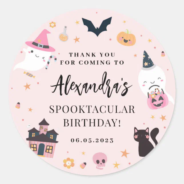 Pink Spooky Halloween Birthday Sticker | Zazzle