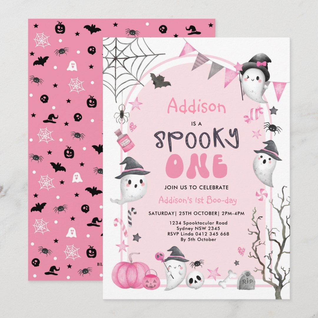 Pink Spooky One Cute Ghost Girl 1st Birthday Invitation | Zazzle