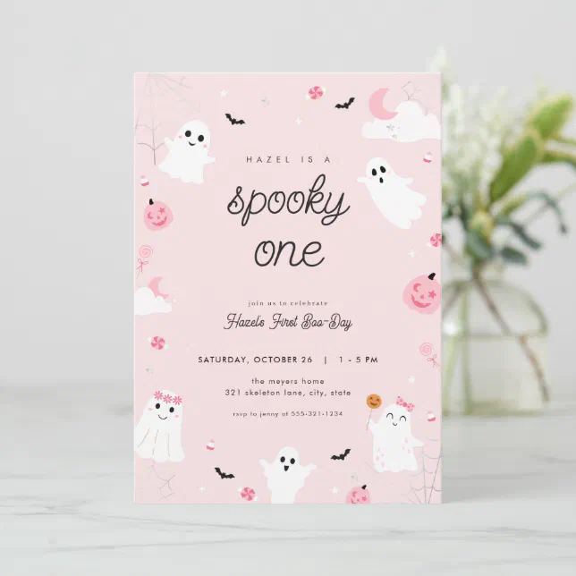 Pink Spooky One First Birthday Party Invitation | Zazzle