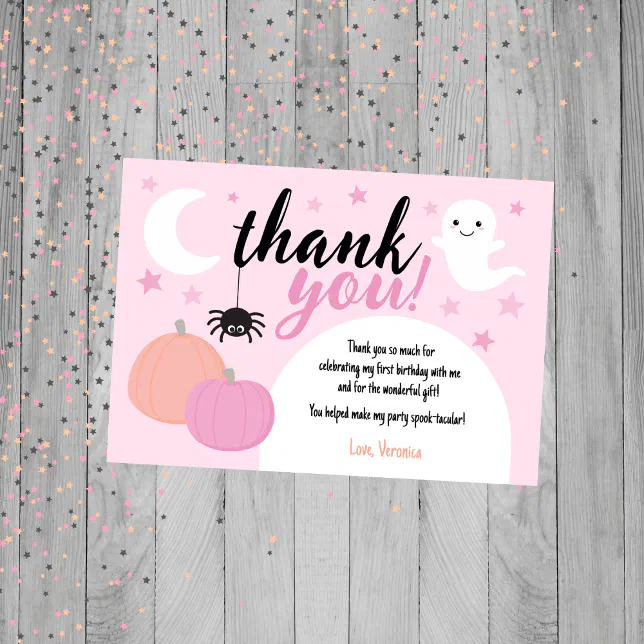 Pink Spooky One First Birthday Thank You Card | Zazzle