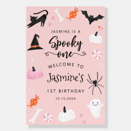 Pink Spooky One Halloween Birthday Welcome Sign | Zazzle