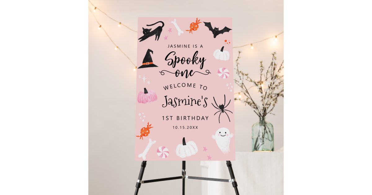 Pink Spooky One Halloween Birthday Welcome Sign | Zazzle