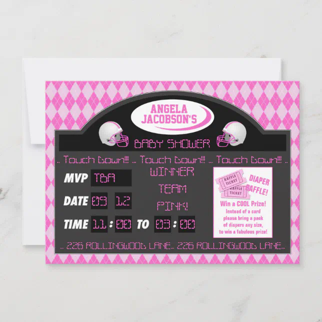 Pink Sports Football Scoreboard Baby Girl Shower Invitation | Zazzle