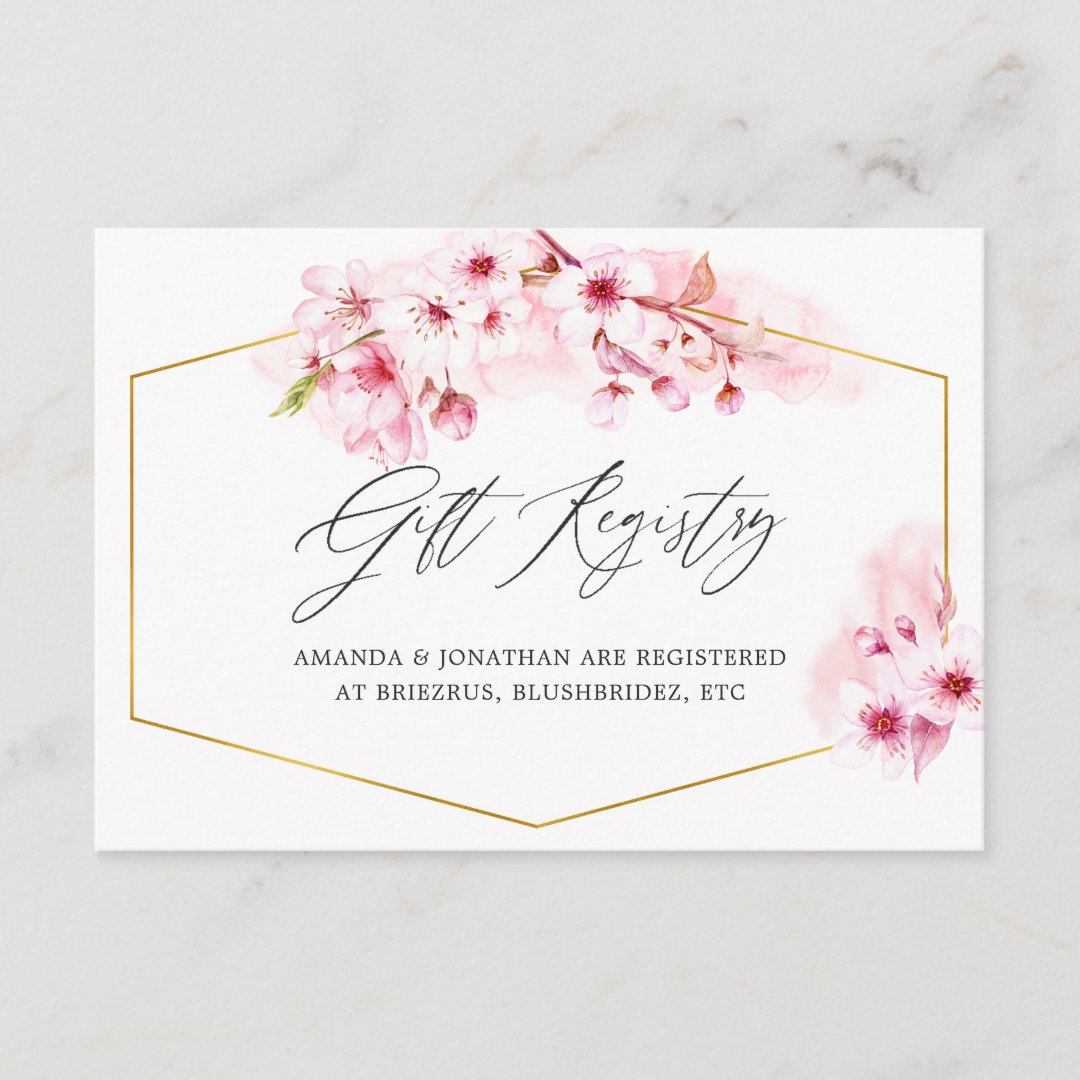 Pink Spring Cherry Blossom Wedding Gift Registry Enclosure Card | Zazzle