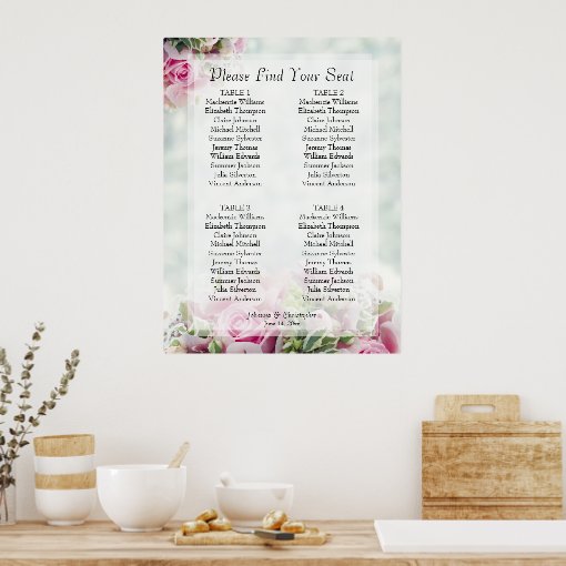 Pink Spring Floral 4 Table Wedding Seating Chart | Zazzle