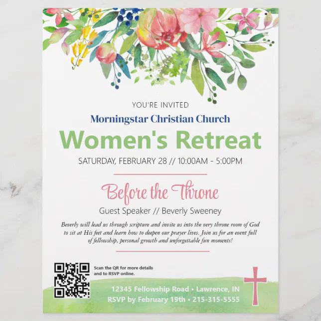 Pink Spring Floral Women's Retreat Invitation Flyer | Zazzle