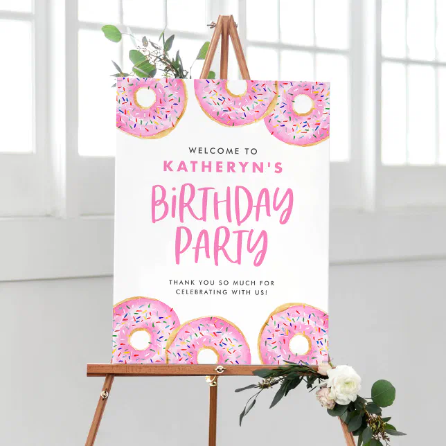 Pink Sprinkle Donuts Birthday Party Welcome Poster | Zazzle