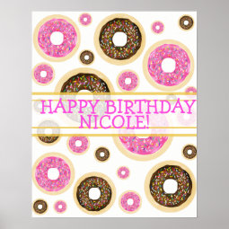 Pink Sprinkle Donuts Modern Birthday Party Banner Poster | Zazzle