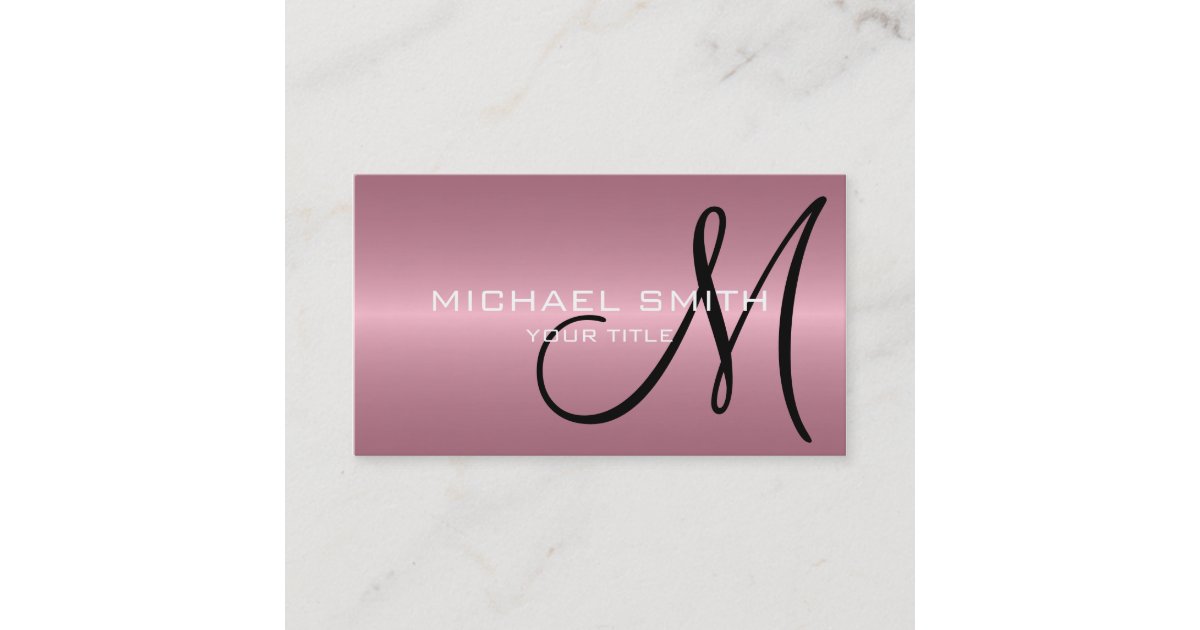 Pink Stainless Steel Metal Monogram Business Card | Zazzle