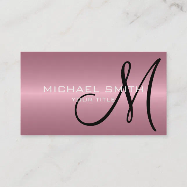 Pink Stainless Steel Metal Monogram Business Card | Zazzle