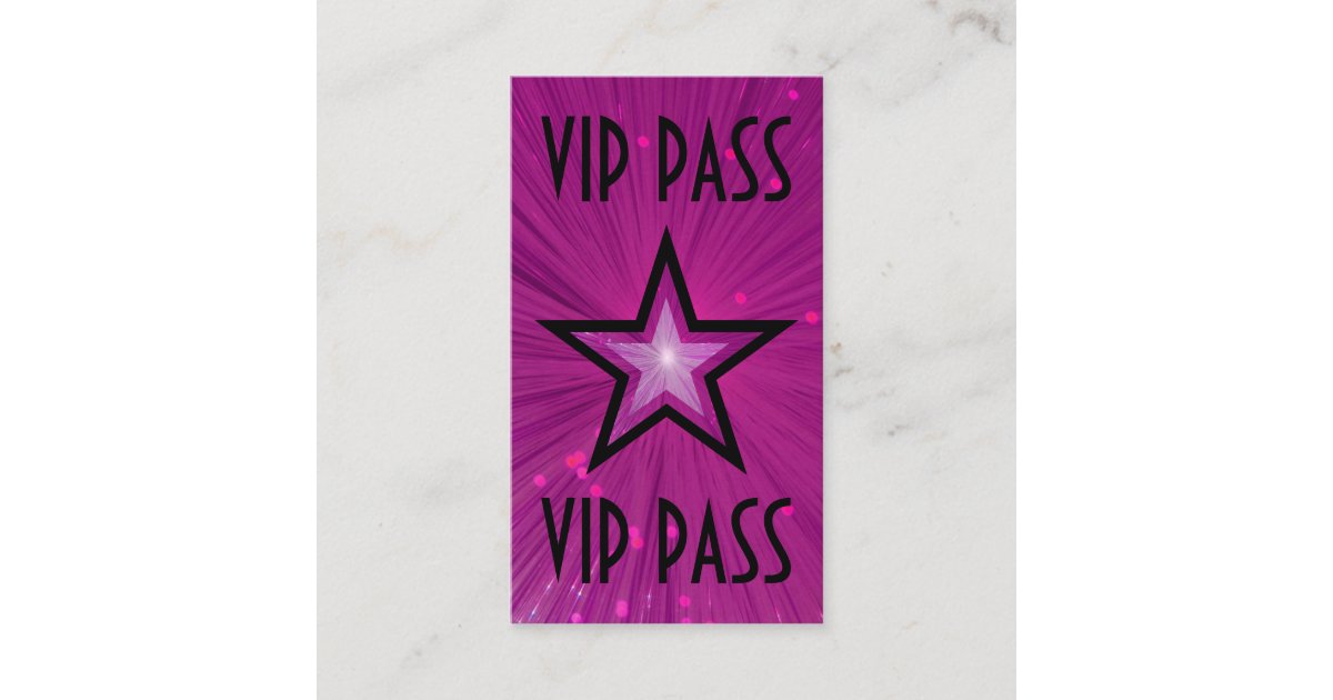 Pink Star 'VIP PASS' business card black back | Zazzle