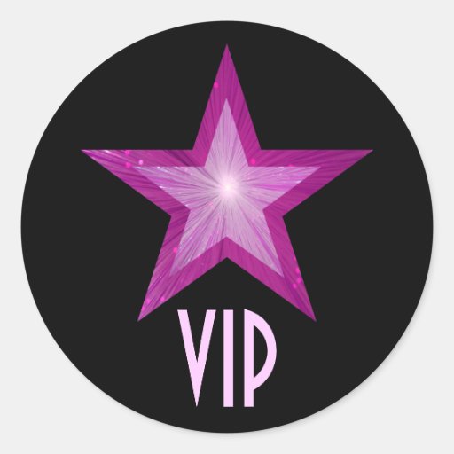 Pink Star VIP round sticker black | Zazzle