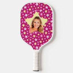 Pink Stars Pickleball Star Player Fun Custom Photo Pickleball Paddle ...