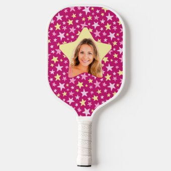 Pink Stars Pickleball Star Player Fun Custom Photo Pickleball Paddle ...