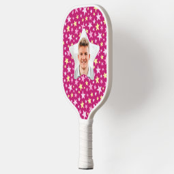 Pink Stars Pickleball Star Player Fun Custom Photo Pickleball Paddle ...