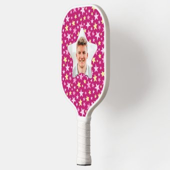 Pink Stars Pickleball Star Player Fun Custom Photo Pickleball Paddle ...