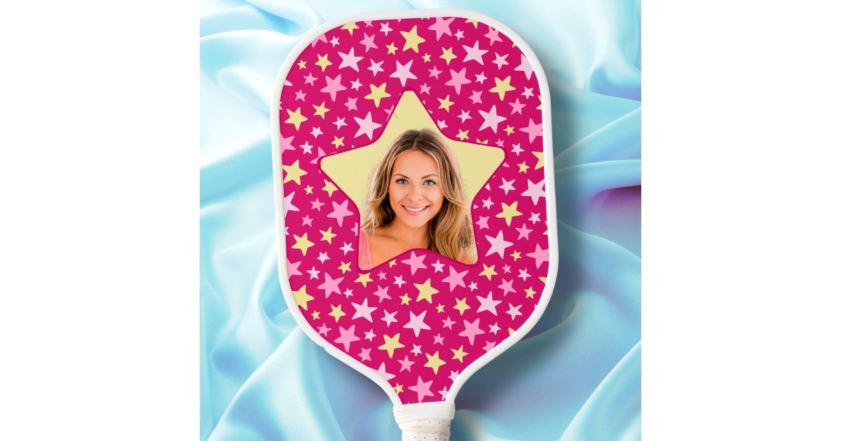 Pink Stars Pickleball Star Player Fun Custom Photo Pickleball Paddle ...