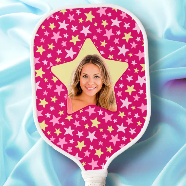 Pink Stars Pickleball Star Player Fun Custom Photo Pickleball Paddle ...