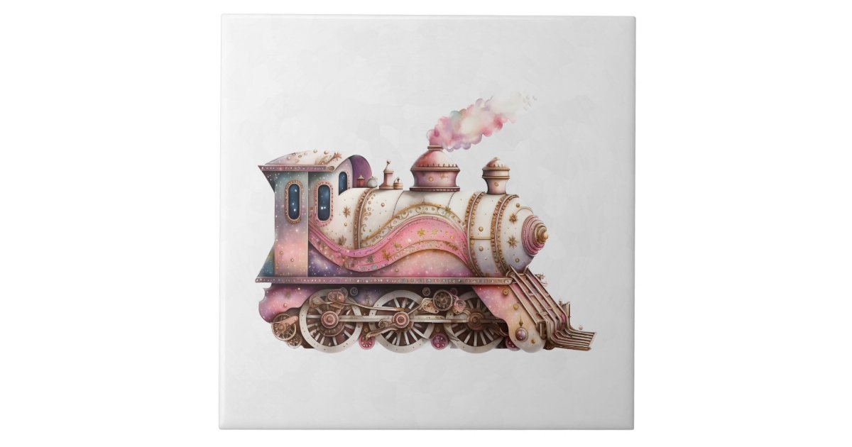 Pink Steam Train Vintage Style Ceramic Tile | Zazzle