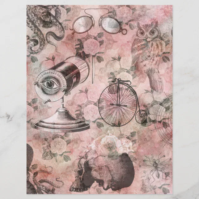 Pink Steampunk Collage Scrapbook Paper | Zazzle
