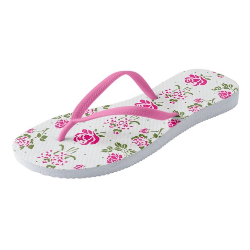 Pink Stenciled Rose Pattern Flip Flops | Zazzle