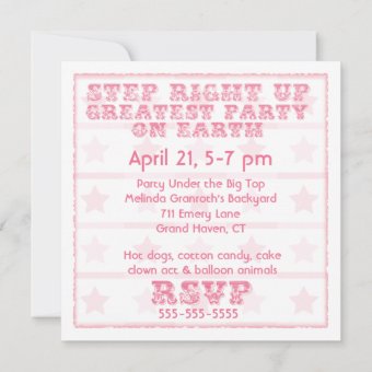 Pink Step Right Up Circus Birthday Invitations | Zazzle