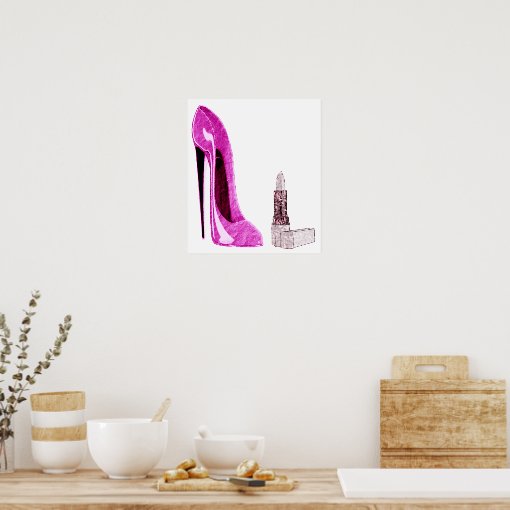 Pink Stiletto Shoe and Lipstick Poster | Zazzle