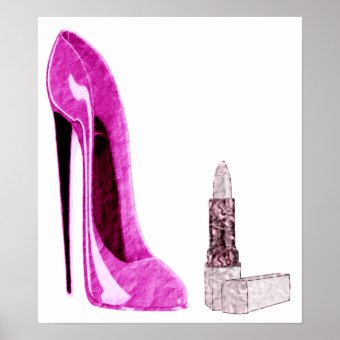 Pink Stiletto Shoe and Lipstick Poster | Zazzle
