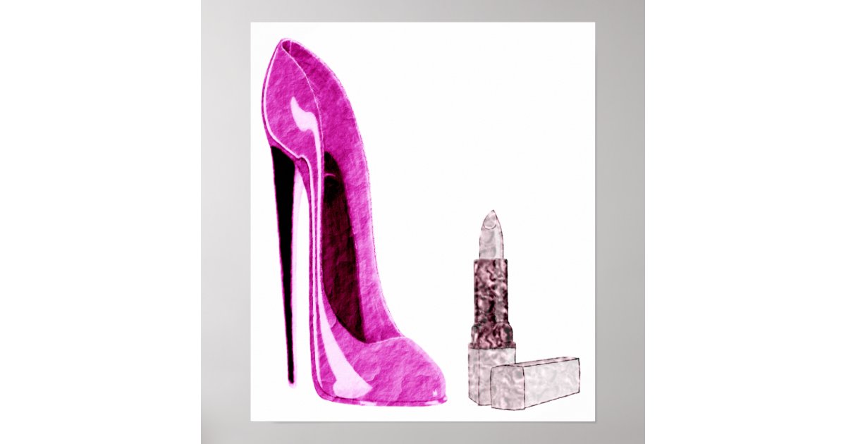 Pink Stiletto Shoe and Lipstick Poster | Zazzle