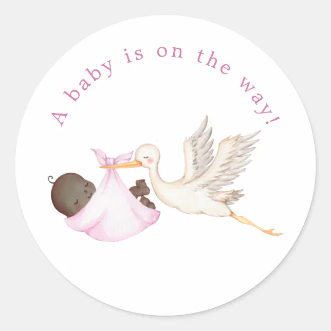 Pink Stork Baby Shower Round Sticker | Zazzle