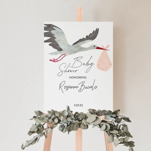 Pink Stork Baby Shower Welcome Sign | Zazzle