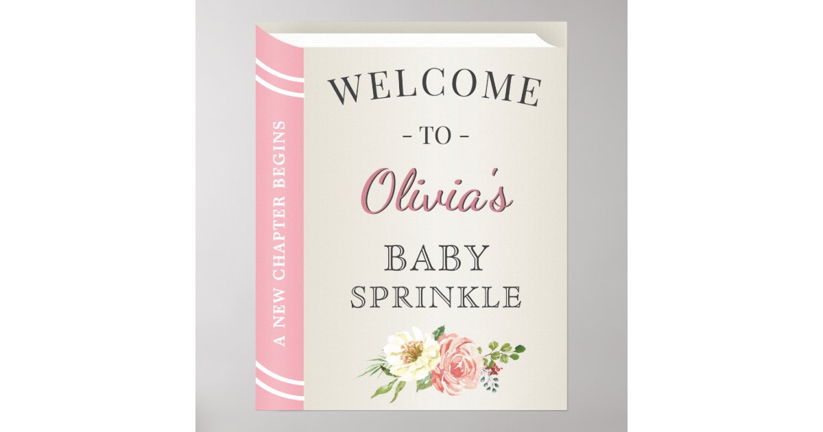 Pink Storybook Library Baby Girl Sprinkle Welcome Poster | Zazzle