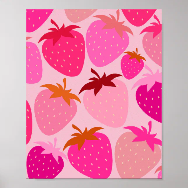 Pink Strawberries Poster | Zazzle