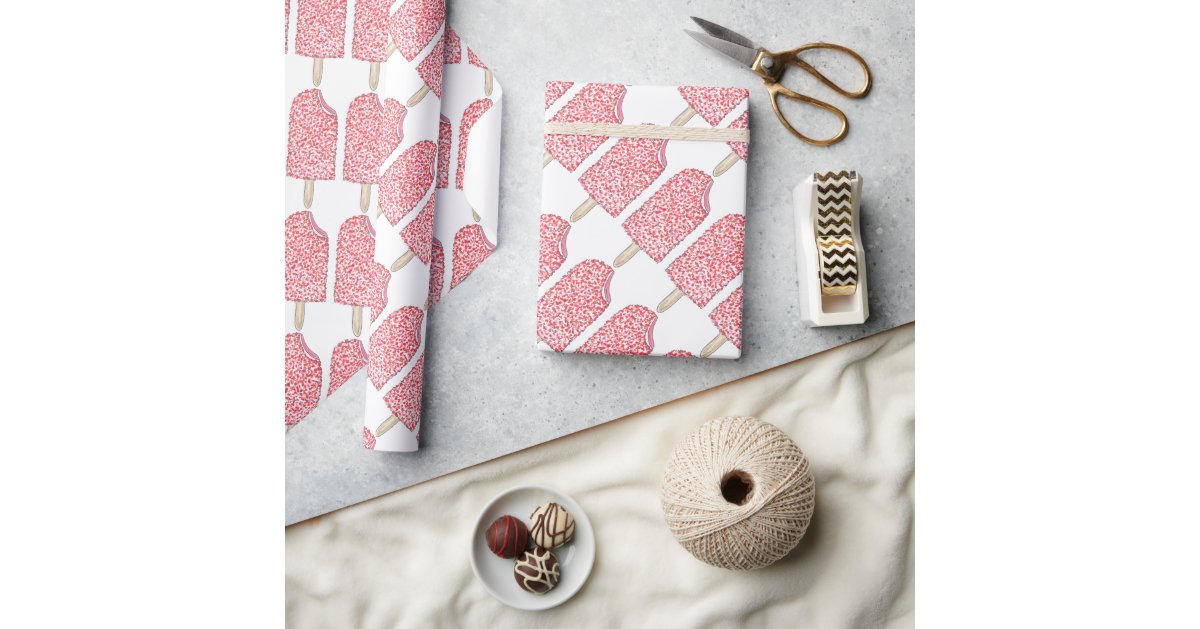 Pink Strawberry Eclair Ice Cream Popsicle Lolly Wrapping Paper | Zazzle
