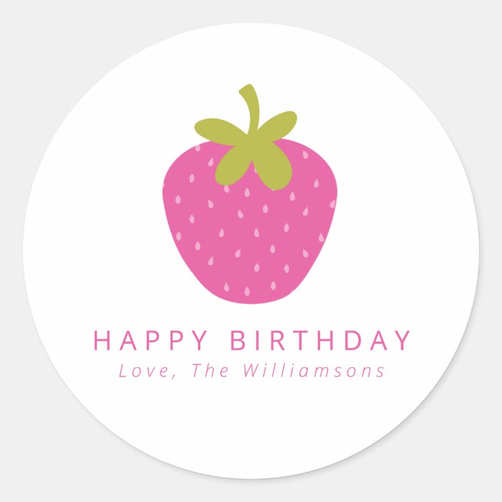 Pink Strawberry Fruit Personalized Birthday Gift Classic Round Sticker ...