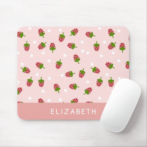 Pink Strawberry Kawaii Girly Cute Aesthetic Pastel Mouse Pad | Zazzle