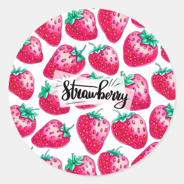 Pink Strawberry on white background Classic Round Sticker | Zazzle