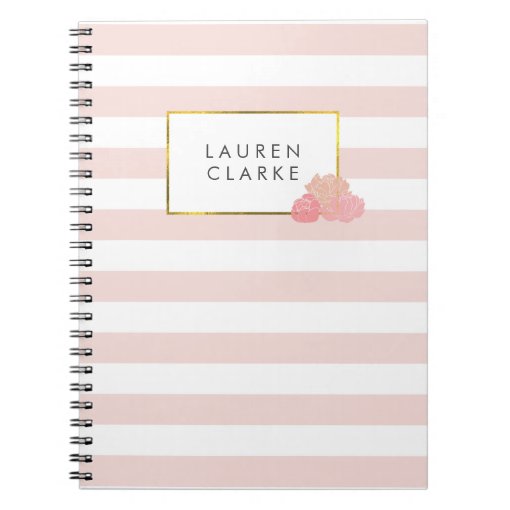 Pink Stripe & Blush Peony Notebook | Zazzle