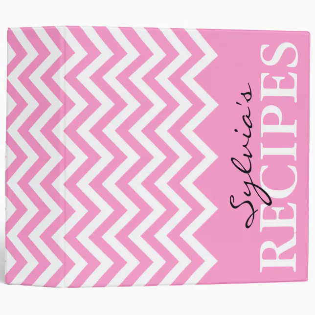 Pink stripe chevron pattern recipe binder book | Zazzle
