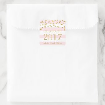 Pink Stripe Gold Confetti Graduation Class of 2017 Square Sticker | Zazzle