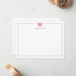 PINK STRIPED BOW COQUETTE PERSONALIZED NOTE CARD | Zazzle