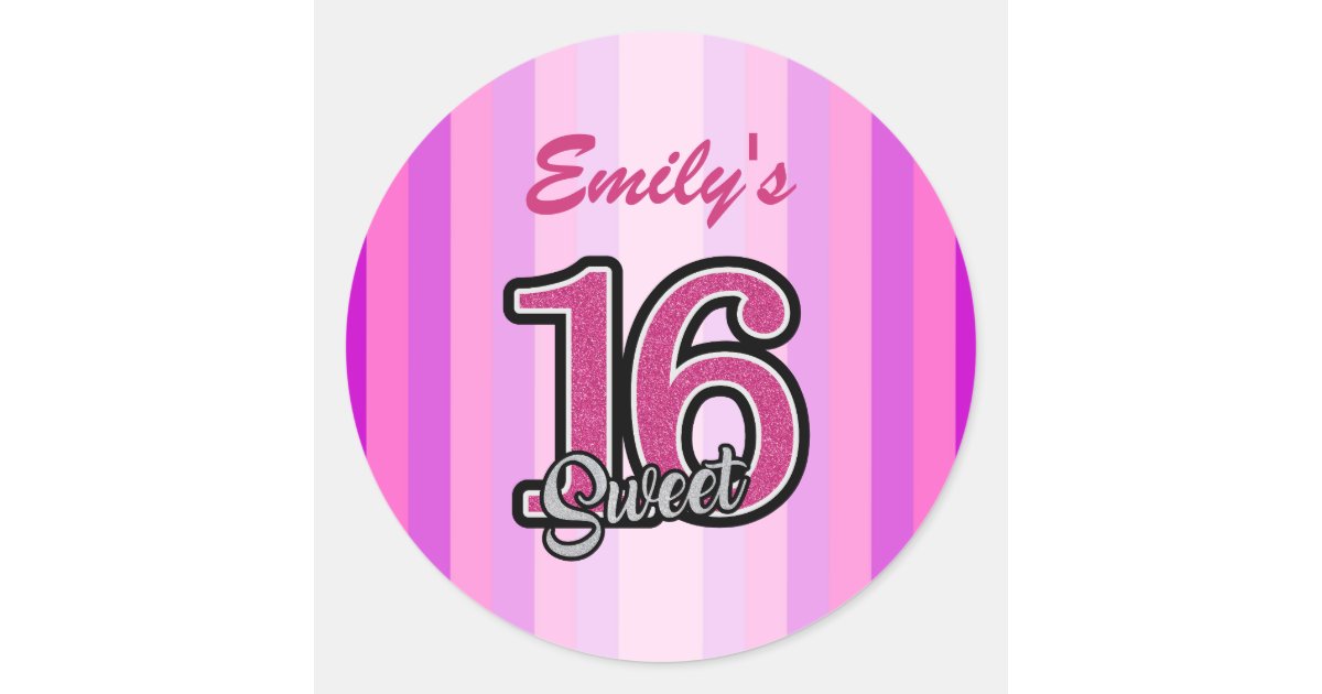 Pink Stripes And Glitter Classic Round Sticker | Zazzle
