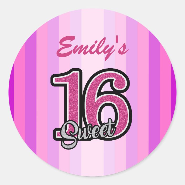 Pink Stripes And Glitter Classic Round Sticker | Zazzle.com