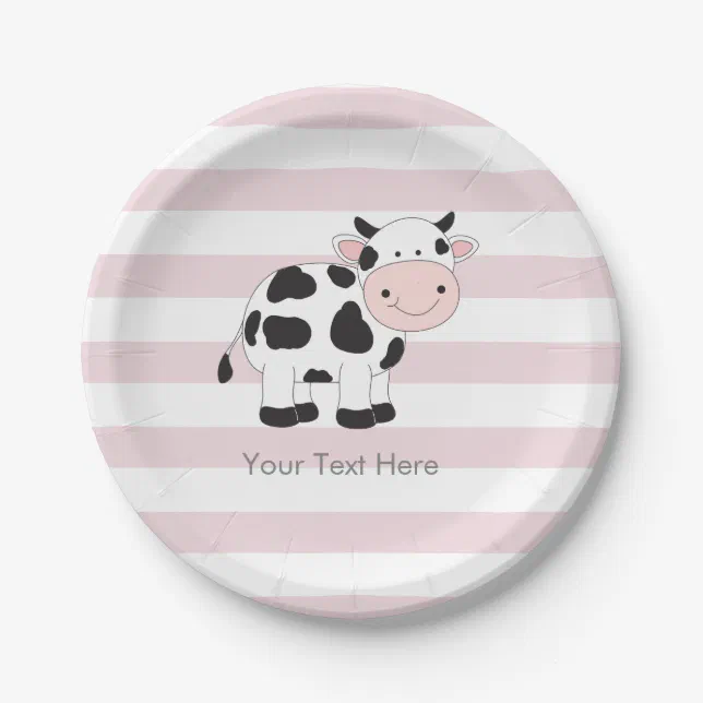 Pink Stripes Cow Party Paper Plates | Zazzle