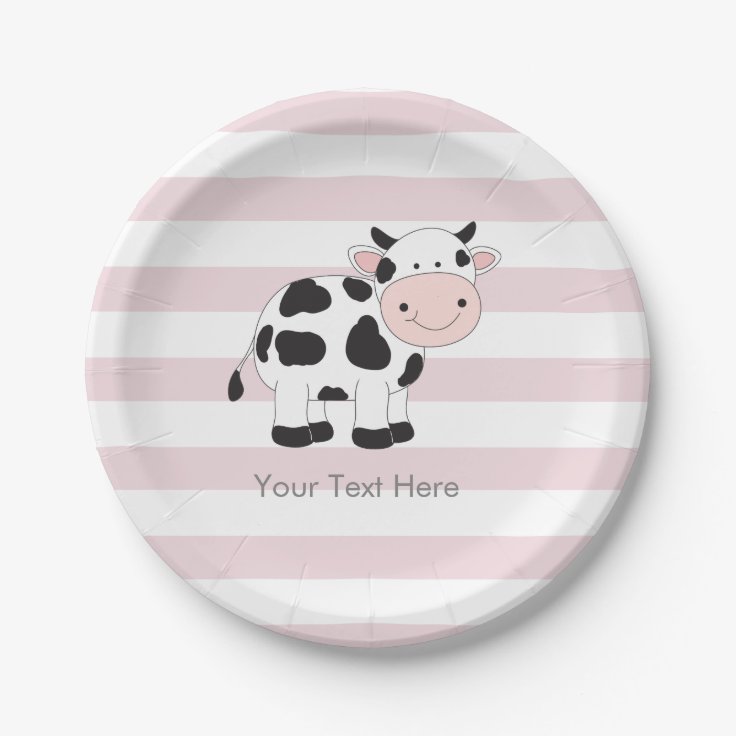 Pink Stripes Cow Party Paper Plates | Zazzle